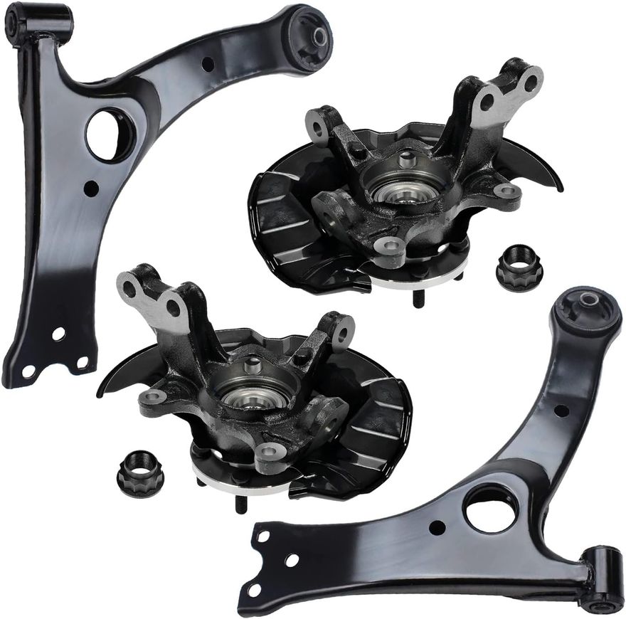 4pc Front Lower Control Arms Steering Knuckles Wheel Hub Bearings ...