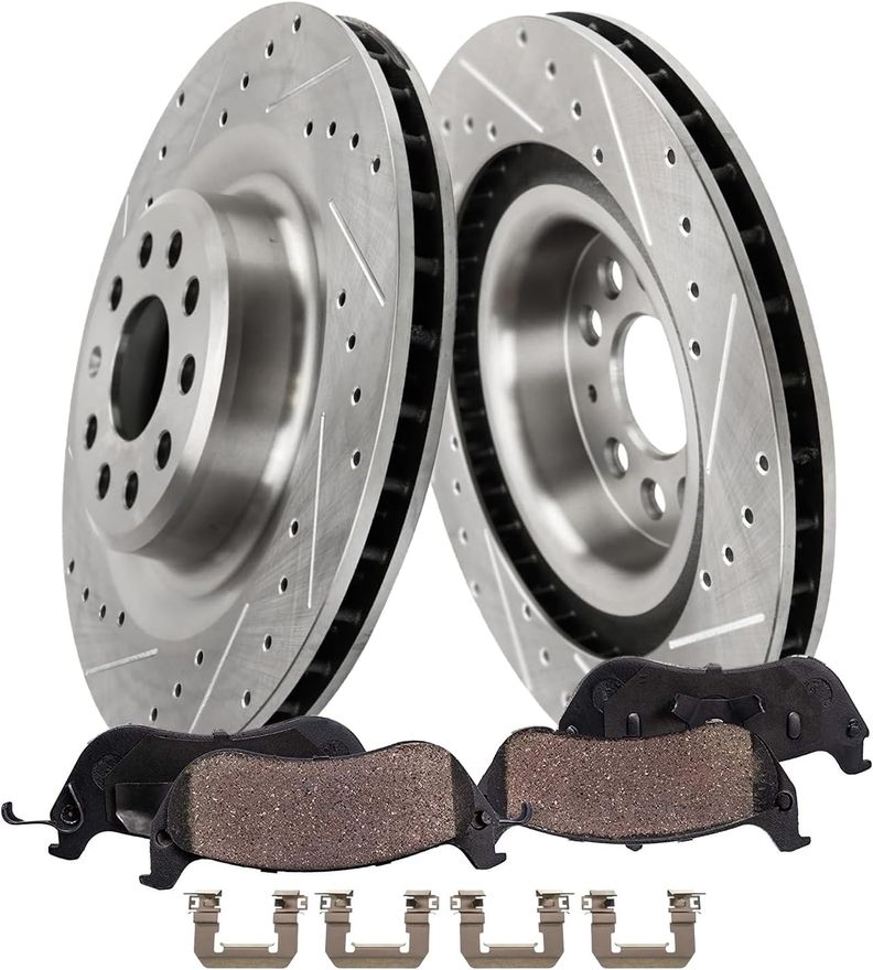 4pc Rear Drilled Slotted Rotors and Ceramic Brake Pads Kit