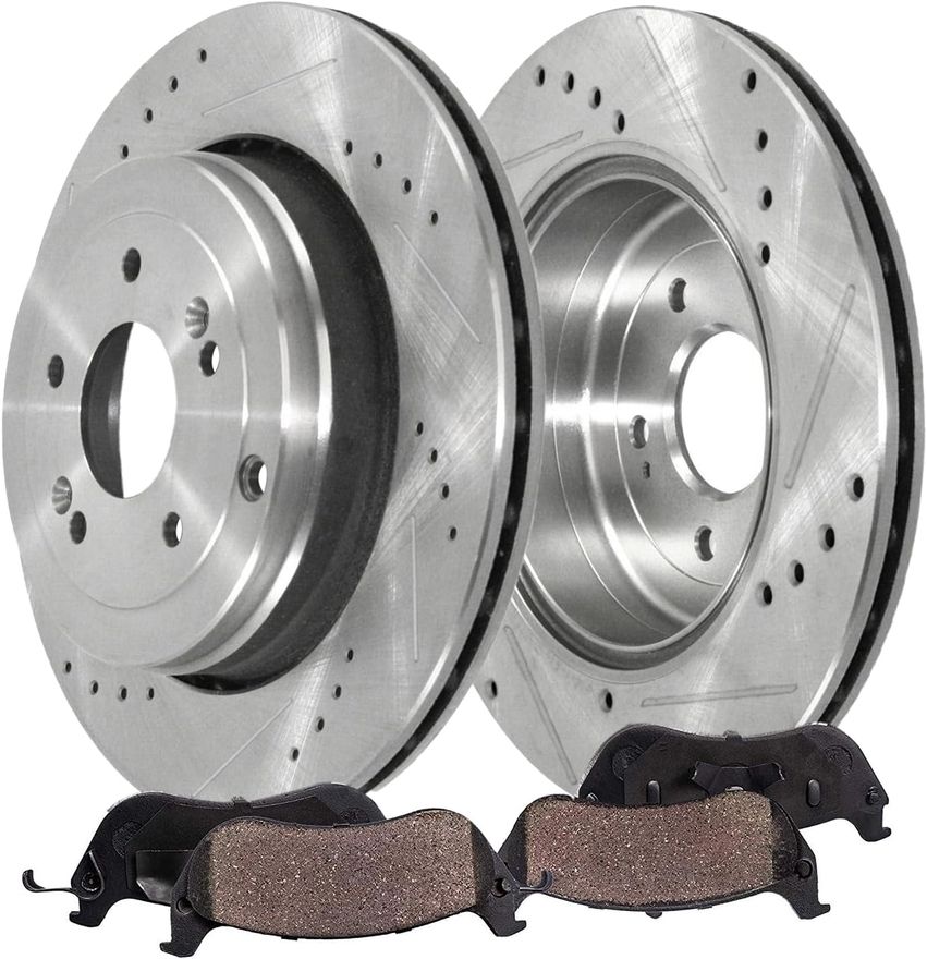 2010 Hyundai Genesis Coupe 4pc Rear Drilled Slotted Rotors and Ceramic ...