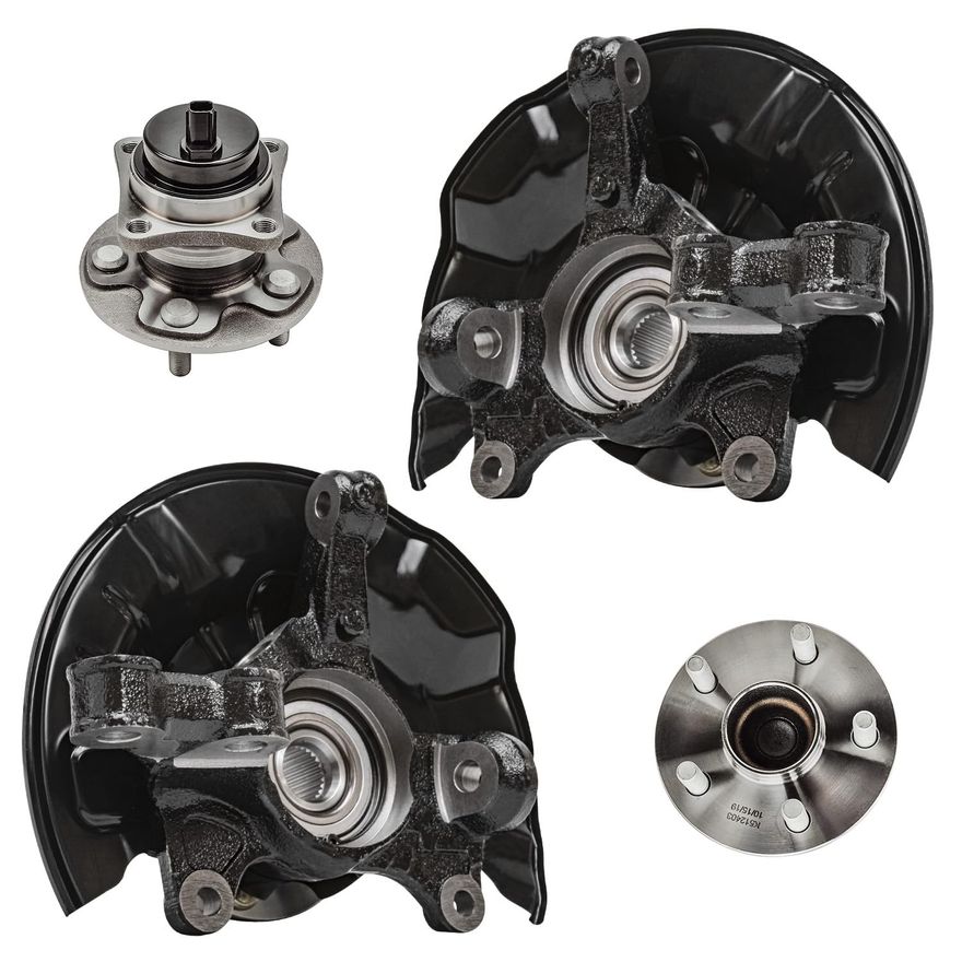 4pc Front Steering Knuckles with Wheel Hub Bearings Rear Wheel Hub ...