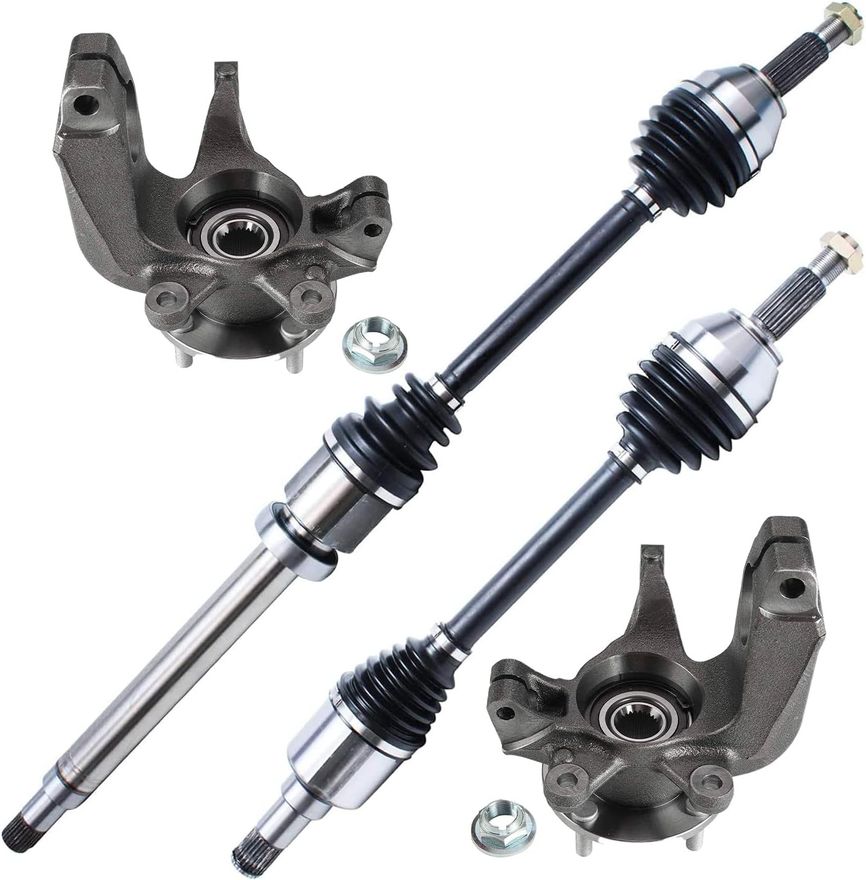 4pc Front CV Axles Steering Knuckles and Wheel Hub Bearings Kit