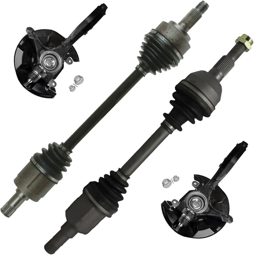 4pc Front CV Axles Steering Knuckles and Wheel Hub Bearings Kit