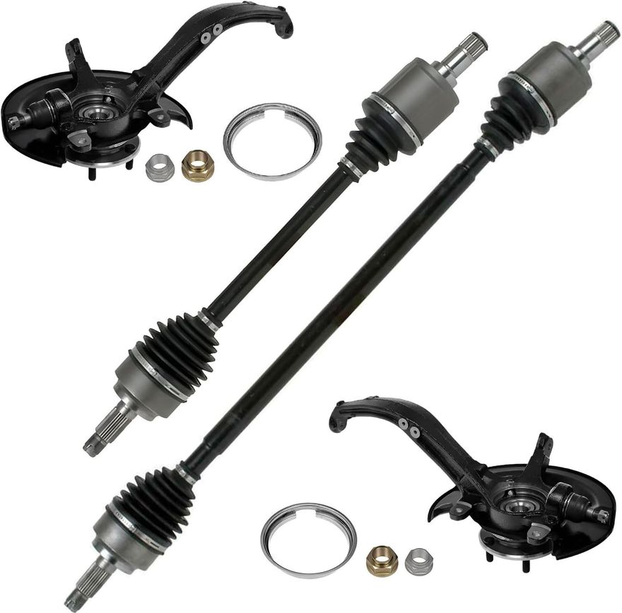 4pc Front CV Axles Steering Knuckles and Wheel Hub Bearings Kit