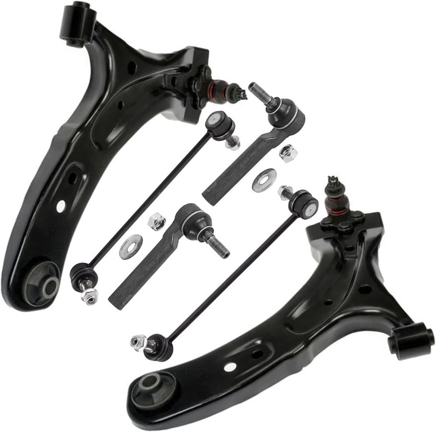 6pc Front Lower Control Arms Sway Bar Links Outer Tie Rods Suspension Kit
