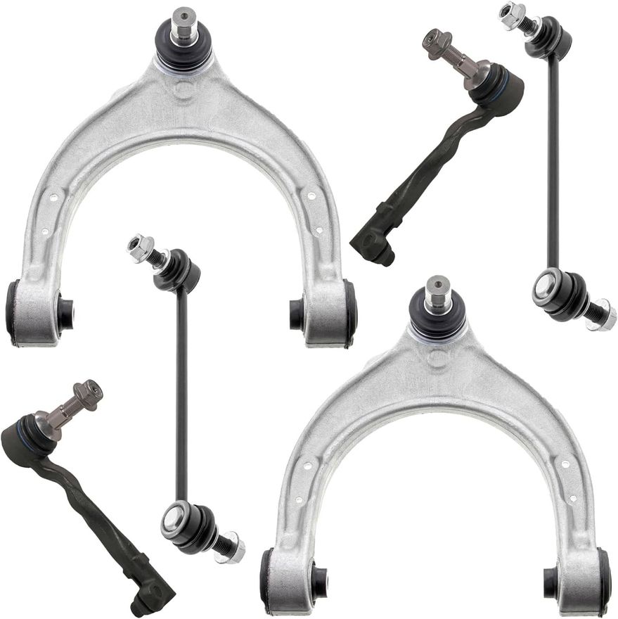 6pc Front Upper Control Arms Sway Bar Links Outer Tie Rods Suspension Kit