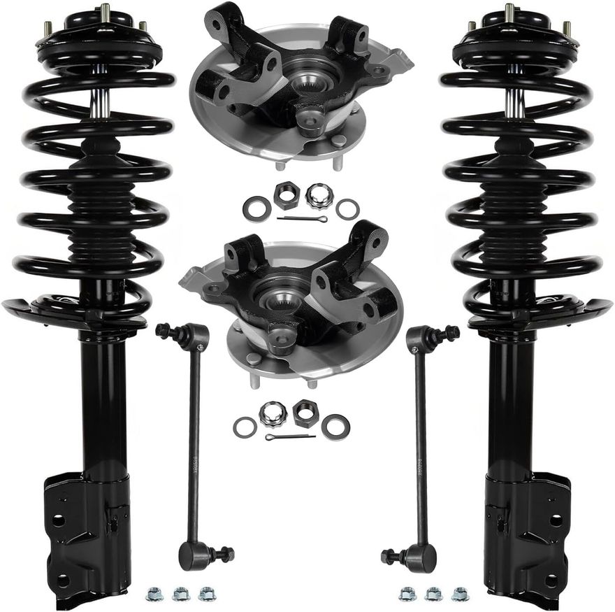 6pc Front Struts Knuckles and Wheel Hub Bearings Sway Bar Links ...