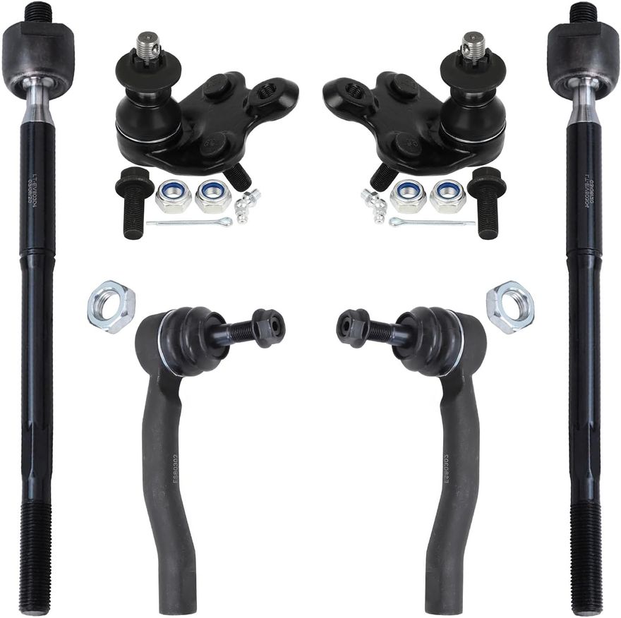 6pc Front Inner Outer Tie Rods Lower Ball Joints Suspension Kit