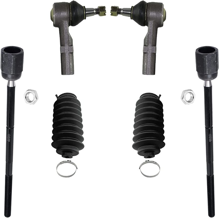 6pc Front Inner Outer Tie Rods Boots Suspension Kit