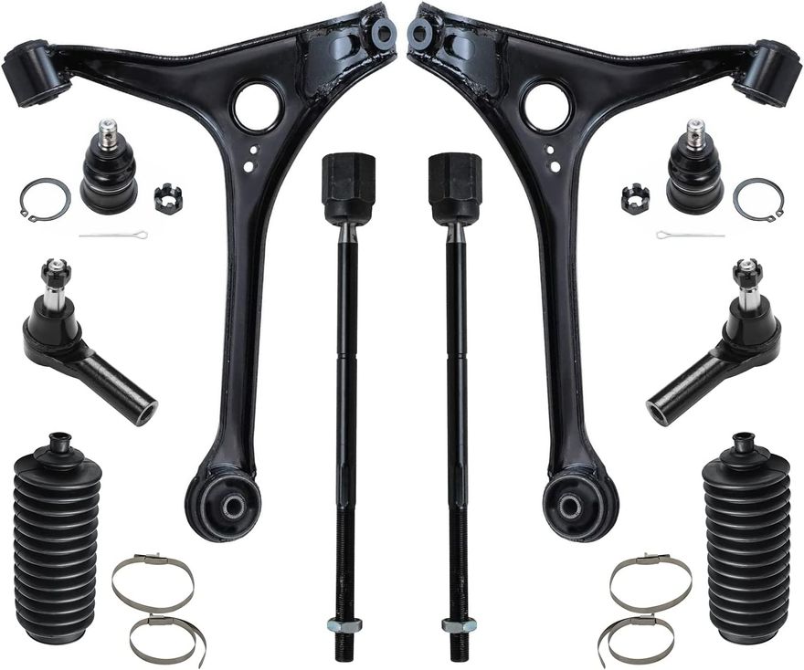 10pc Front Lower Control Arms Ball Joints Tie Rods Suspension Kit