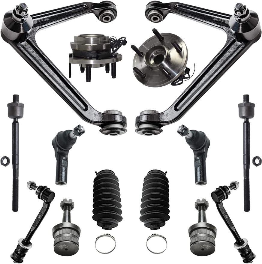 14pc Front Upper Control Arms Wheel Hub and Bearings Tie Rods ...