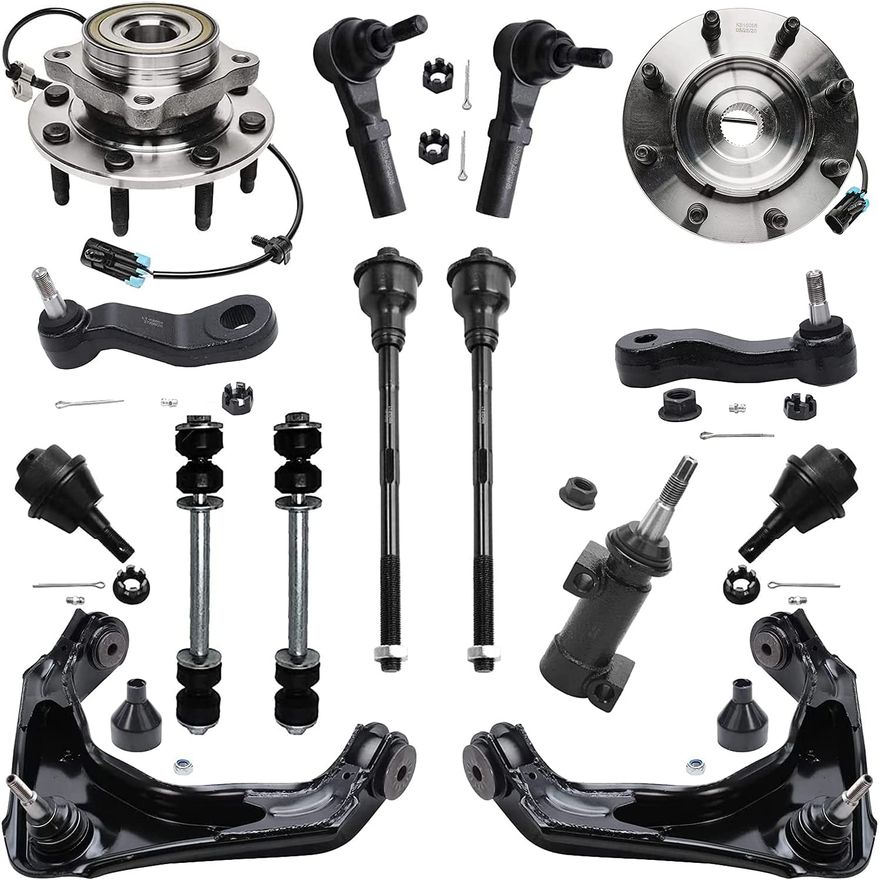 15pc Front Wheel Hub and Bearings Upper Control Arms Suspension Kit