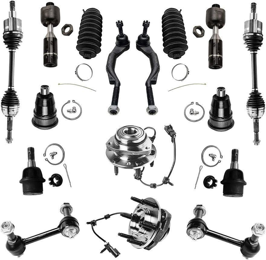 16pc Front CV Axles Wheel Hub and Bearings Ball Joints Tie Rods ...