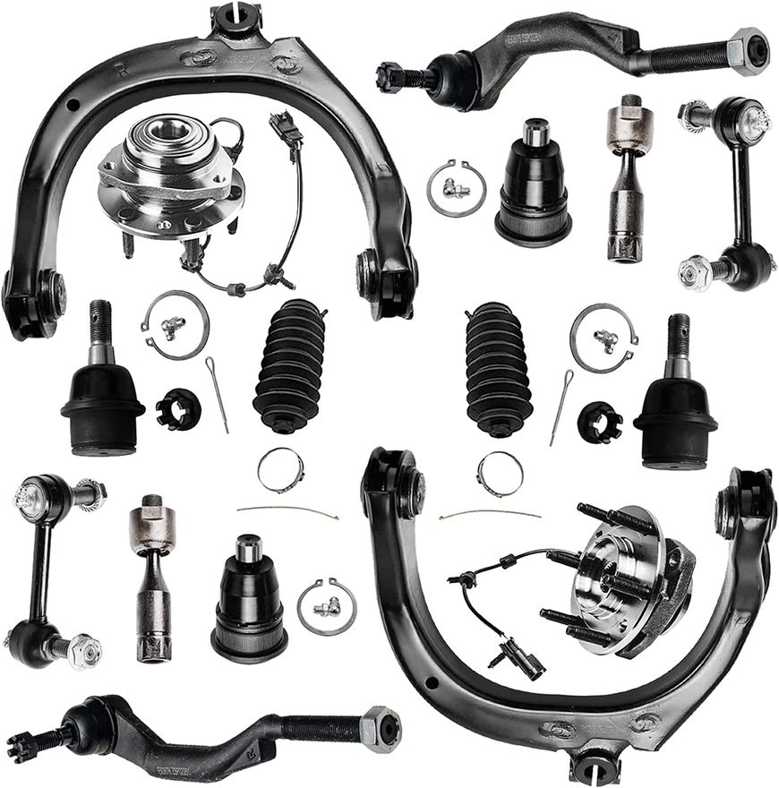 16pc Front Upper Control Arms Wheel Hub and Bearings Tie Rods ...