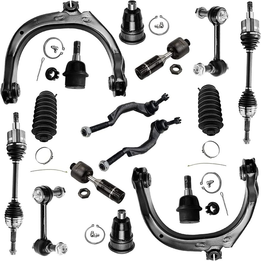 16pc Front CV Axles Upper Control Arms Ball Joints Tie Rods Suspension Kit