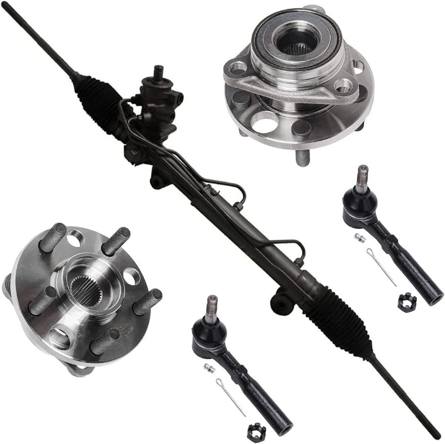 5pc Front Power Steering Rack and Pinion Wheel Hub and Bearings ...