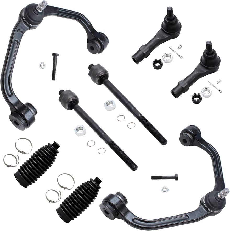 8pc Front Upper Control Arms Inner Outer Tie Rods Suspension Kit