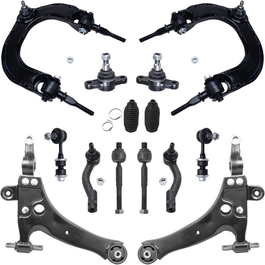 14pc Front Upper Lower Control Arms Ball Joints Tie Rods Suspension Kit