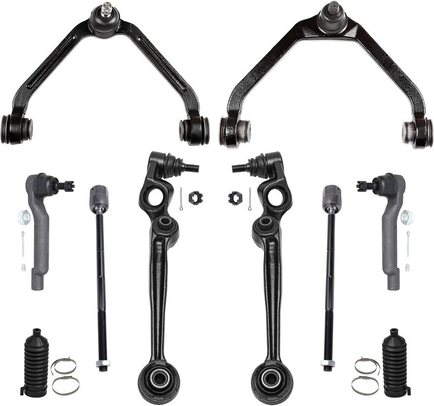 10pc Front Upper Lower Control Arms Inner Outer Tie Rods Suspension Kit