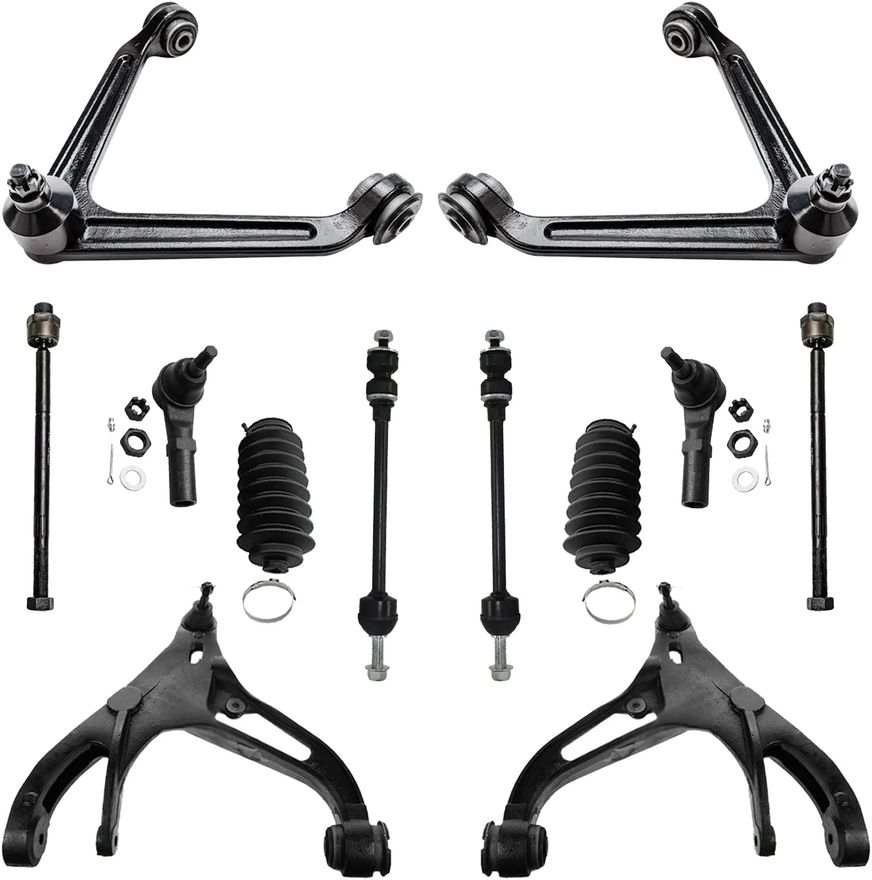 12pc Front Upper Lower Control Arms Tie Rods Sway Bar Links Suspension Kit