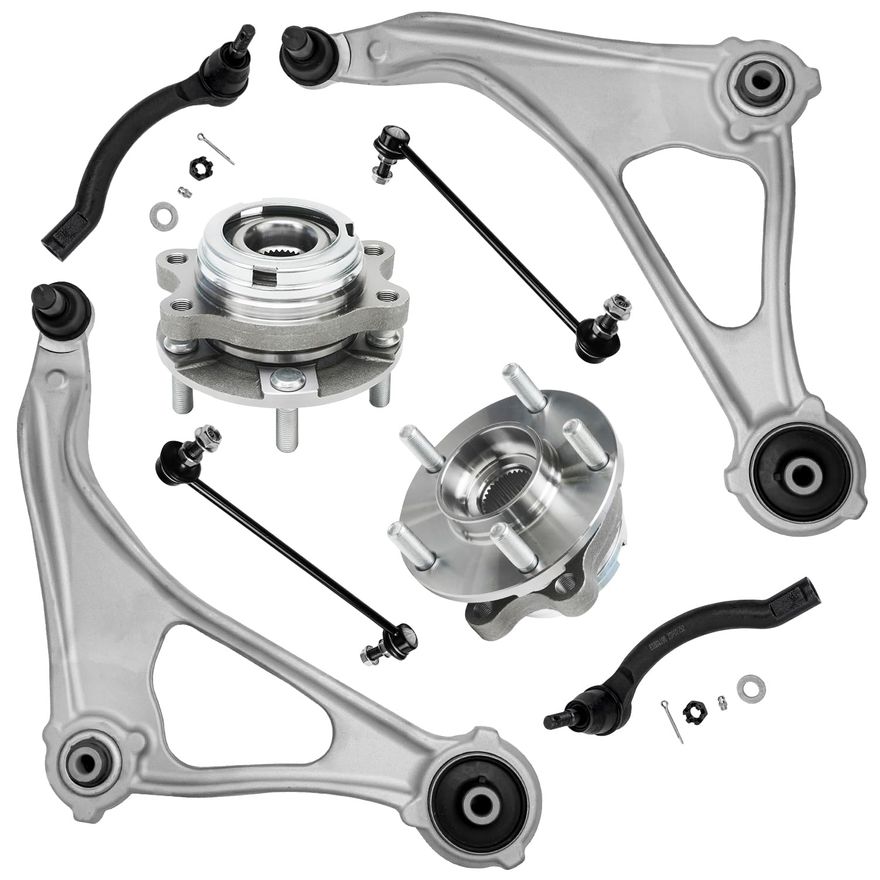 8pc Front Lower Control Arms Wheel Hub and Bearings Tie Rods Suspension Kit