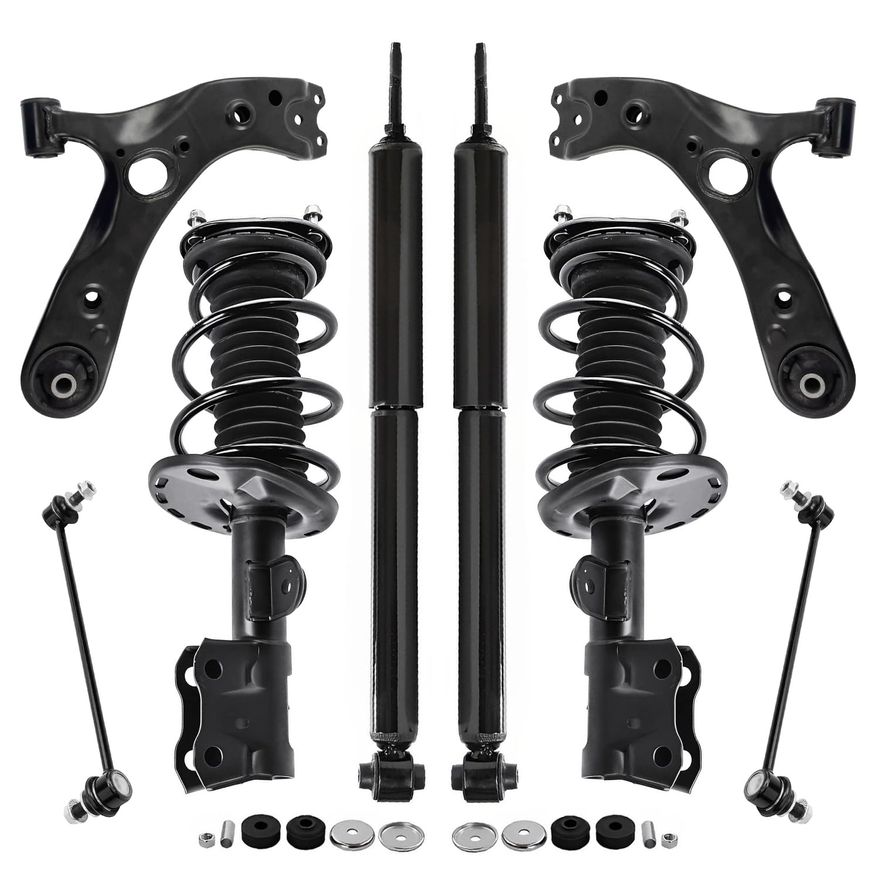 2012 Toyota Prius Plug-In 8pc Front Struts Lower Control Arms Sway Bar ...