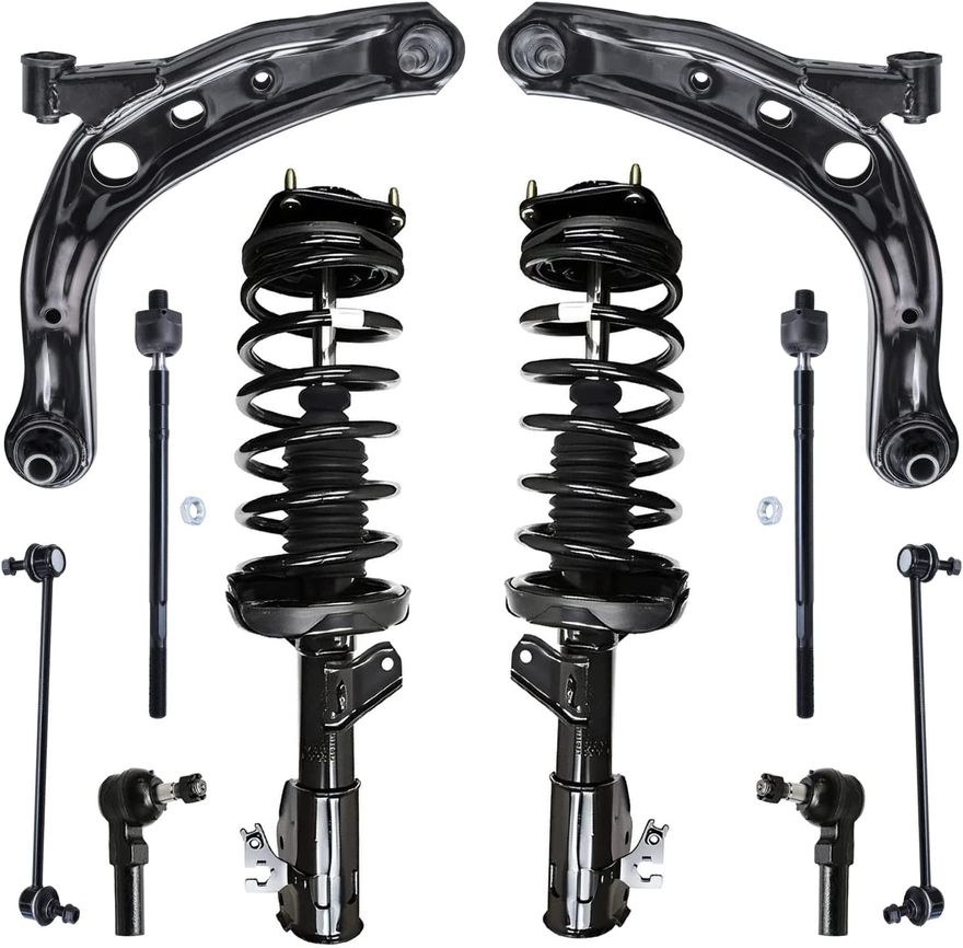 10pc Front Struts Lower Control Arms Sway Bar Links Tie Rods Suspension Kit