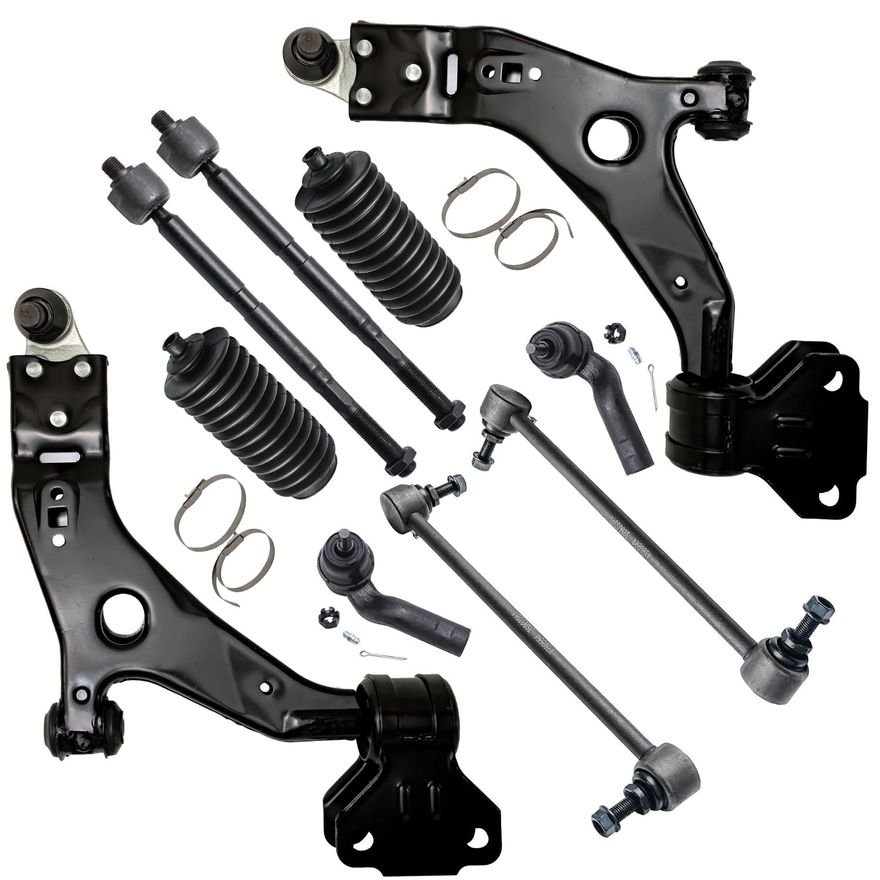 10pc Front Lower Control Arms Tie Rods Sway Bar Links Suspension Kit