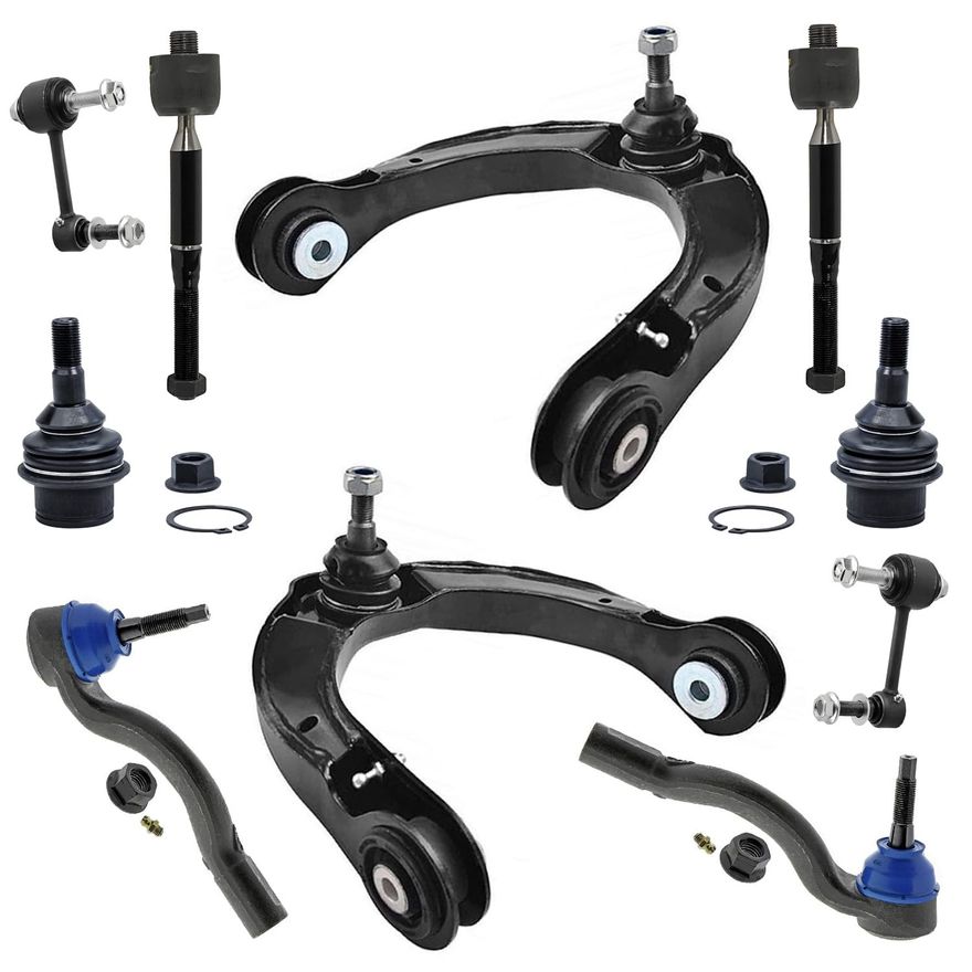 10pc Front Upper Control Arms Lower Ball Joints Tie Rods Suspension Kit