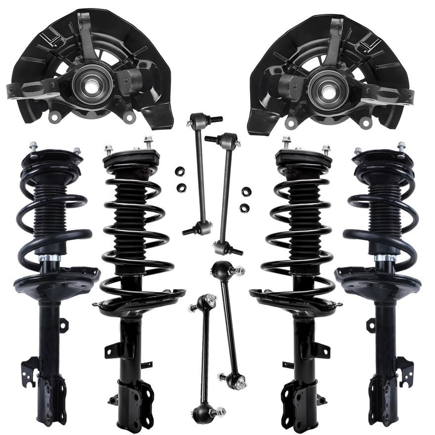 10pc Front & Rear Struts Steering Knuckles and Wheel Hub Bearings ...