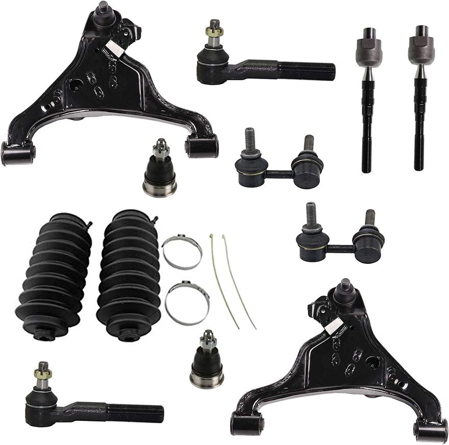 12pc Front Lower Control Arms Ball Joints Tie Rods Sway Bar Links Suspension Kit
