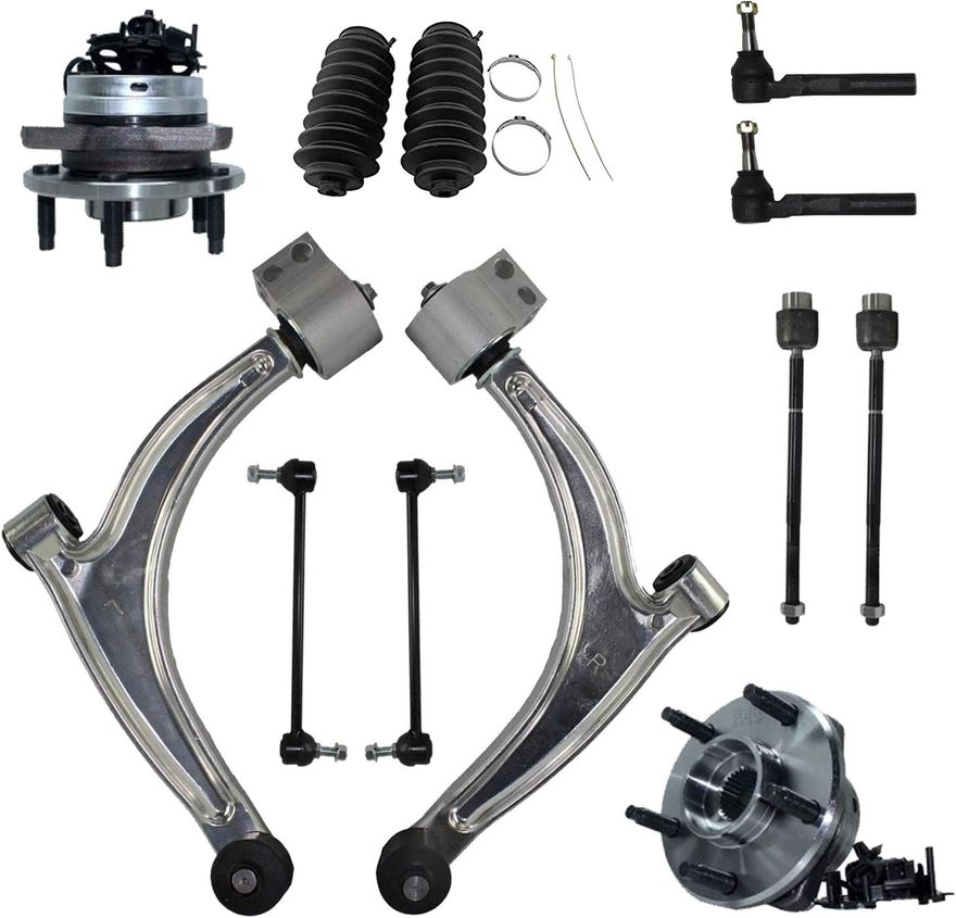 12pc Front Lower Control Arms Wheel Hub and Bearings Tie Rods ...