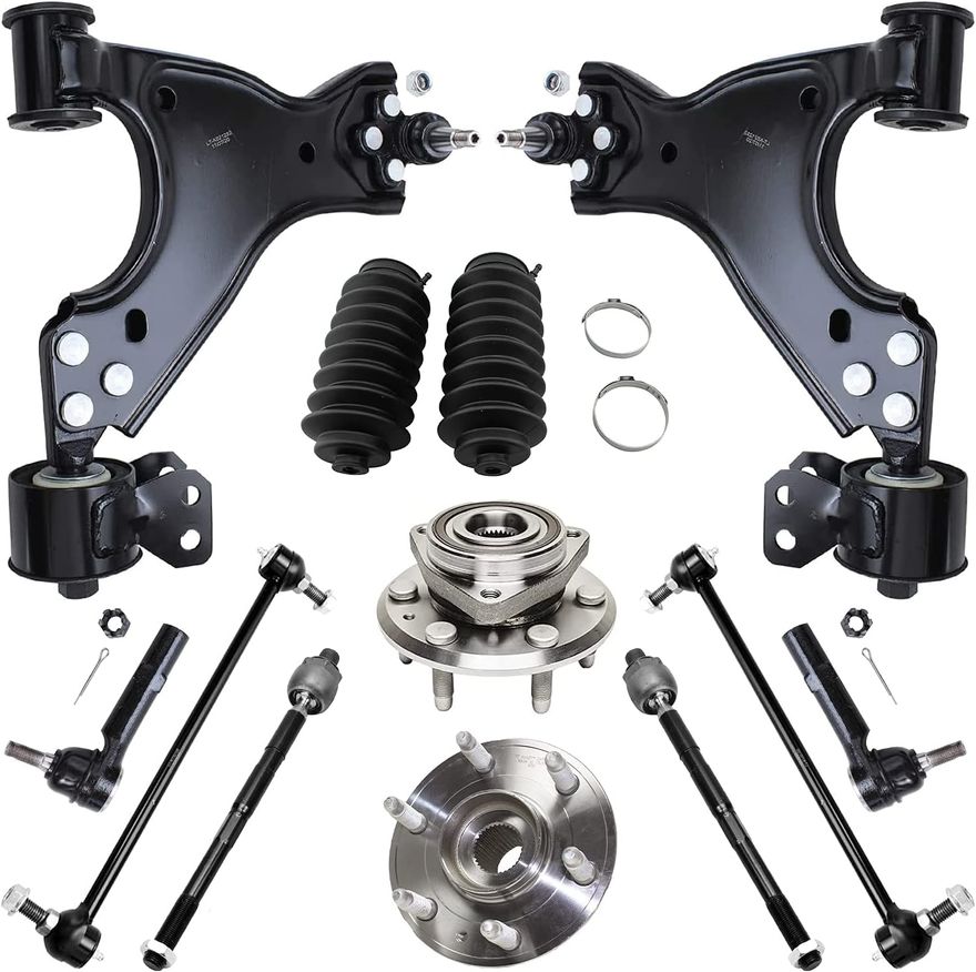 12pc Front Lower Control Arms Wheel Hub and Bearings Tie Rods ...
