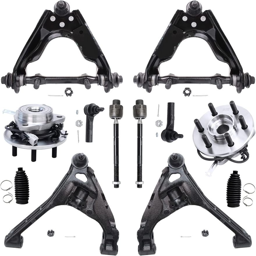 12pc Front Upper Lower Control Arms Wheel Hub and Bearings Suspension Kit