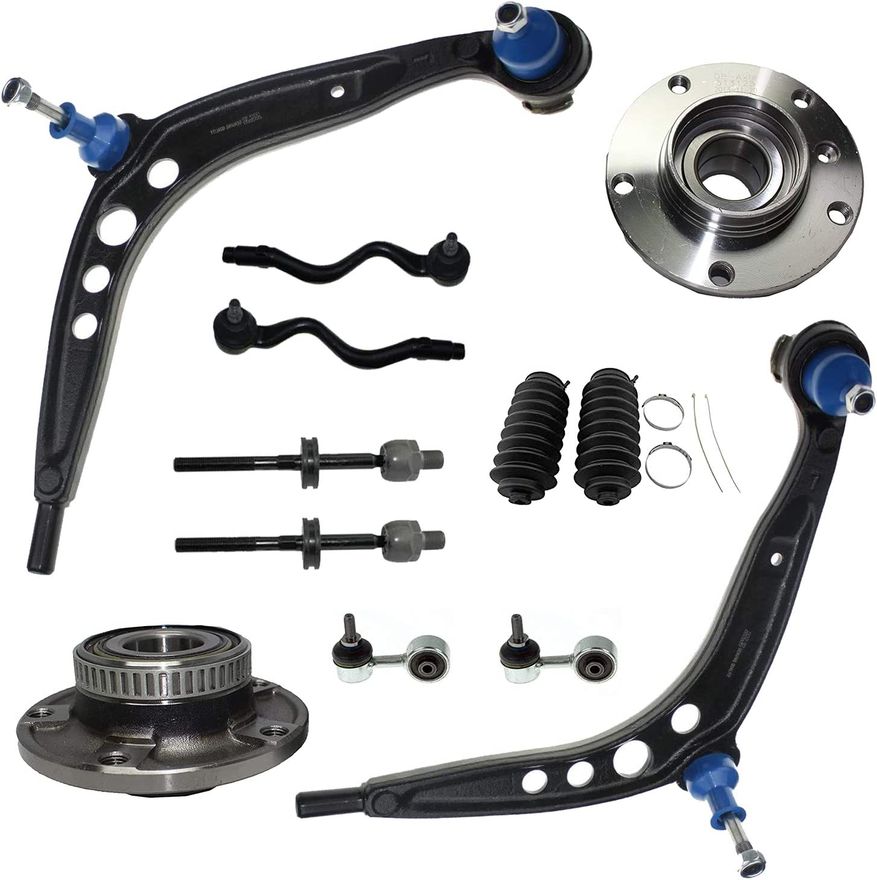 12pc Front Lower Control Arms Wheel Hub and Bearings Tie Rods ...