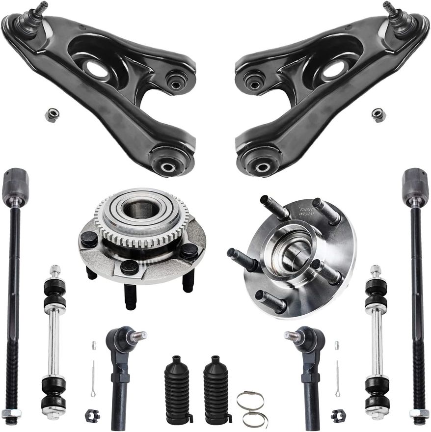 12pc Front Lower Control Arms Wheel Hub and Bearings Tie Rods ...