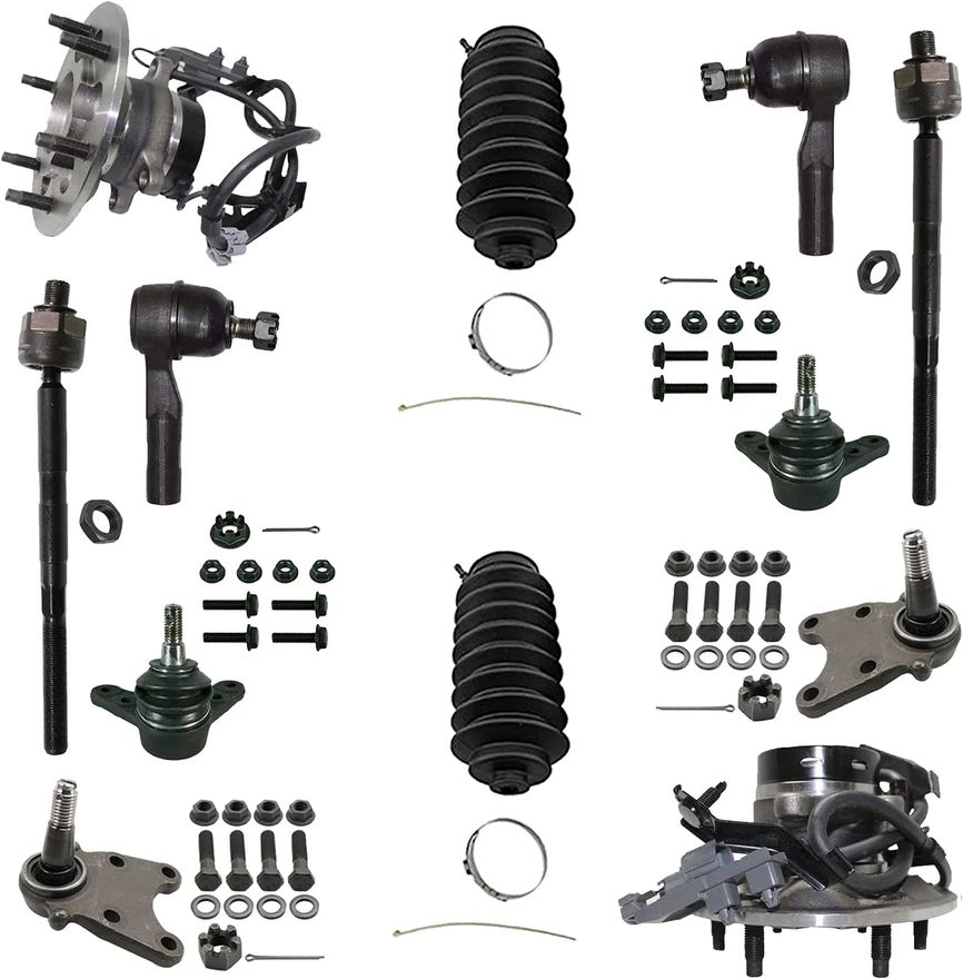 12pc Front Wheel Hub and Bearings Ball Joints Tie Rods Suspension Kit