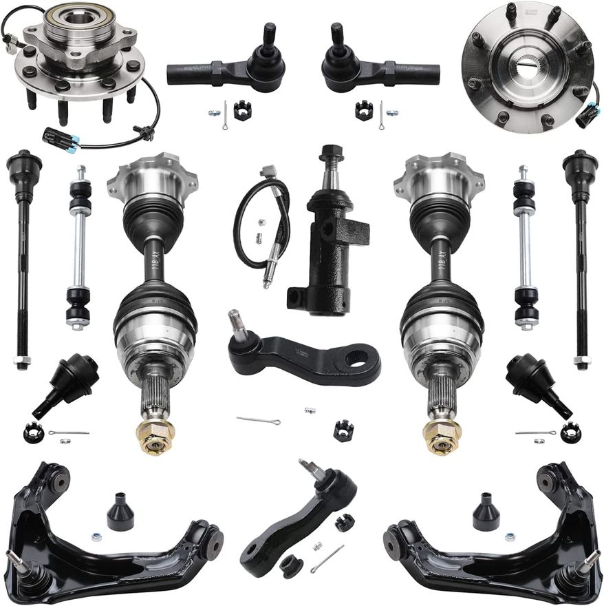 17pc Front Axles Wheel Hub and Bearings Upper Control Arms Suspension Kit