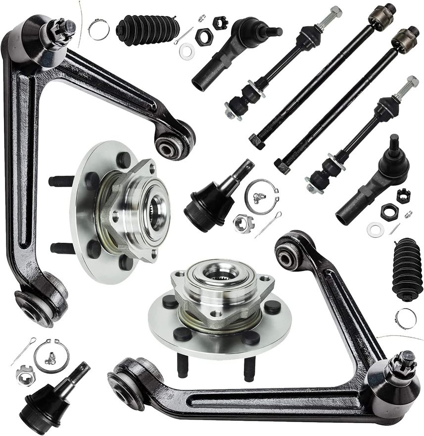 14pc Front Upper Control Arms Wheel Hub and Bearings Suspension Kit