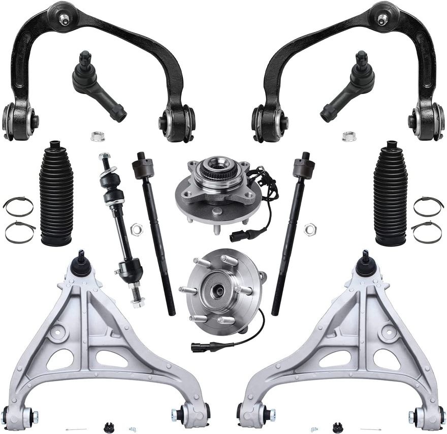 14pc Front Upper Lower Control Arms Wheel Hub and Bearings Suspension Kit