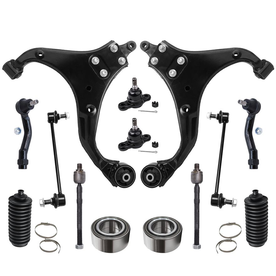14pc Front Lower Control Arms Wheel Bearings Ball Joints Tie Rods ...